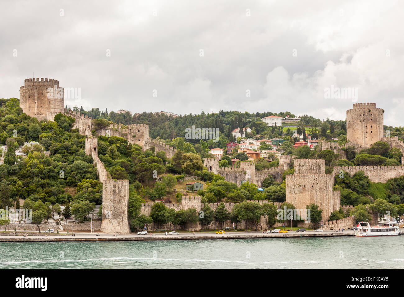 Rumelihisari, castle ruins, from the Bosphorus Strait, Istanbul, Turkey ...