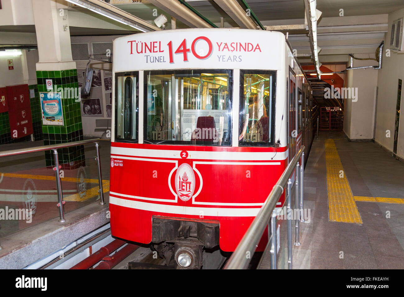 Funicular carriage, upper level of Tunel Karakoy to Beyoglu Funicular ...