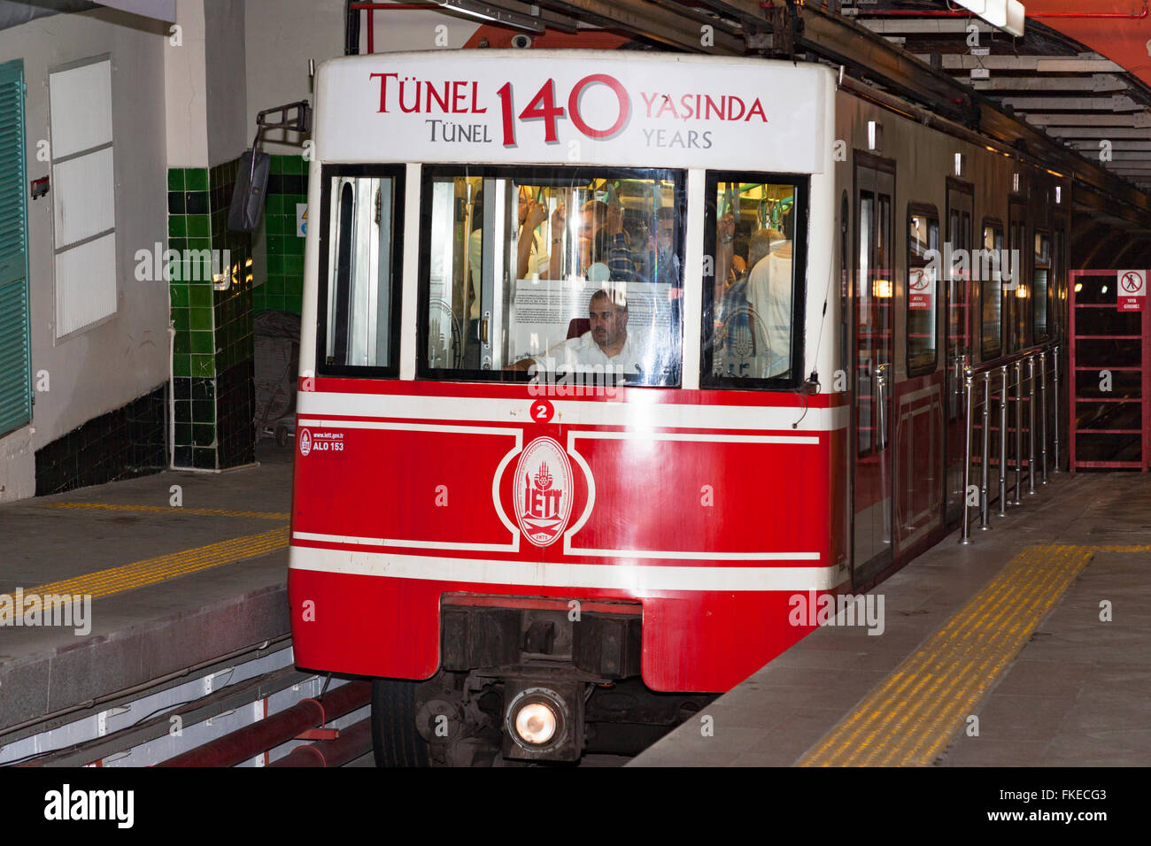 Funicular carriage, upper level of Tunel Karakoy to Beyoglu Funicular ...