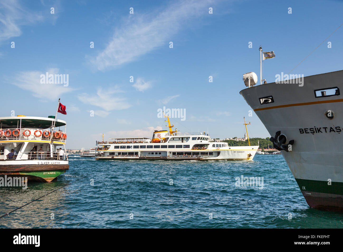 Passenger ferries in the Bosphorus Strait, Istanbul, Turkey Stock Photo ...