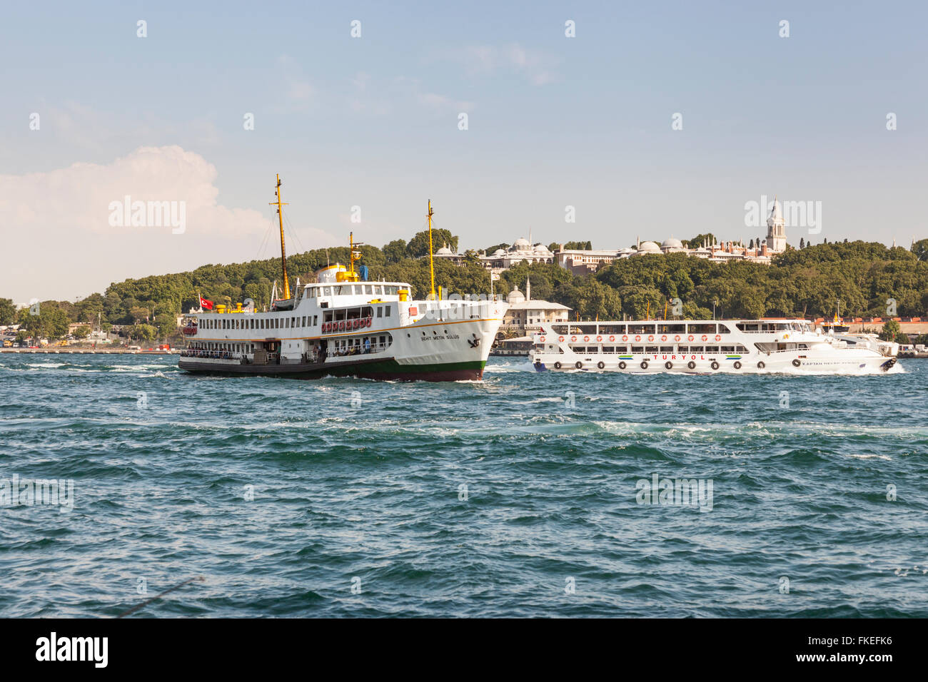 Passenger ferries in the Bosphorus Strait, Istanbul, Turkey Stock Photo ...