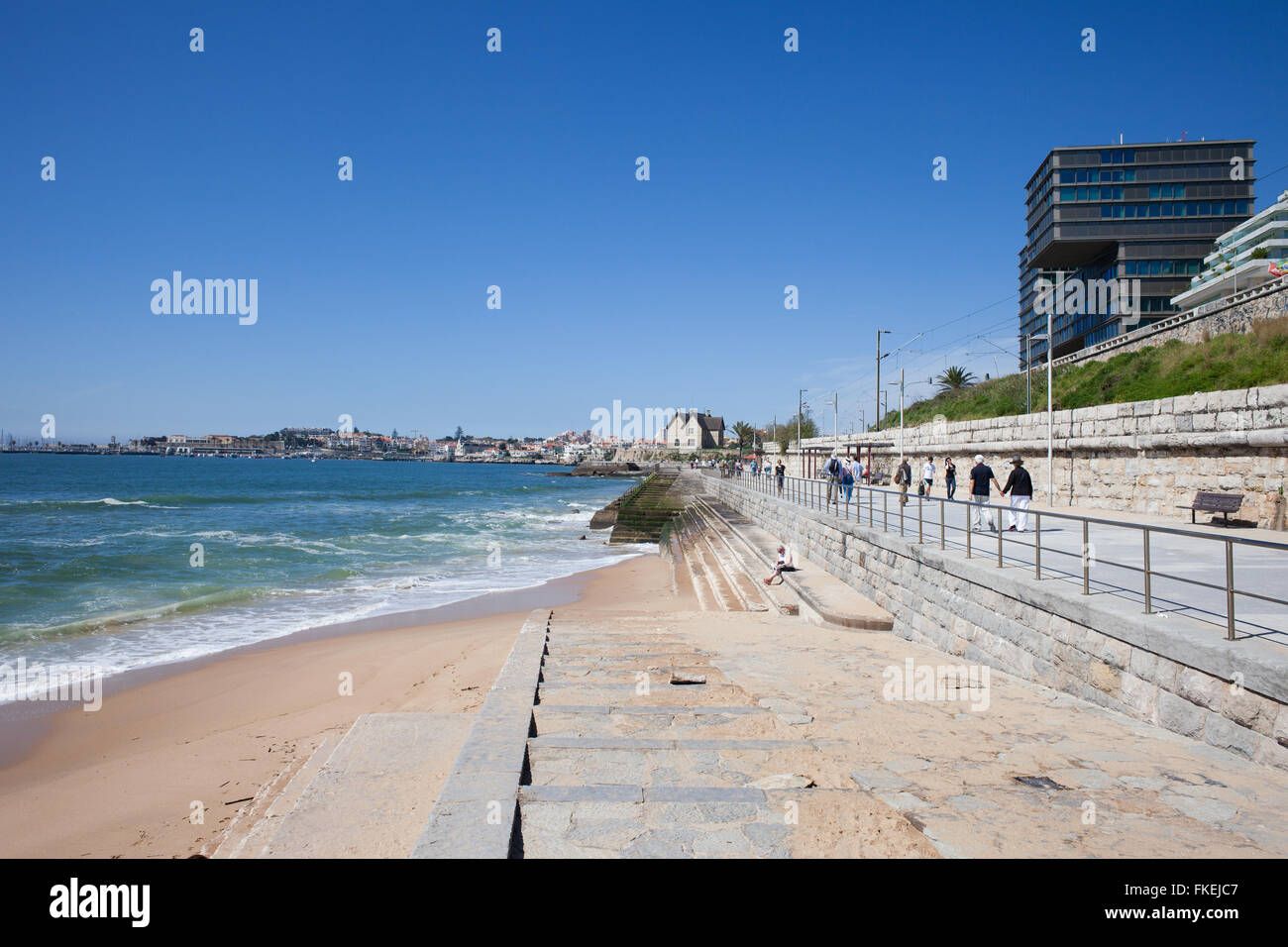Portugal, Cascais, promenade and stairs to the Moitas beach in resort ...