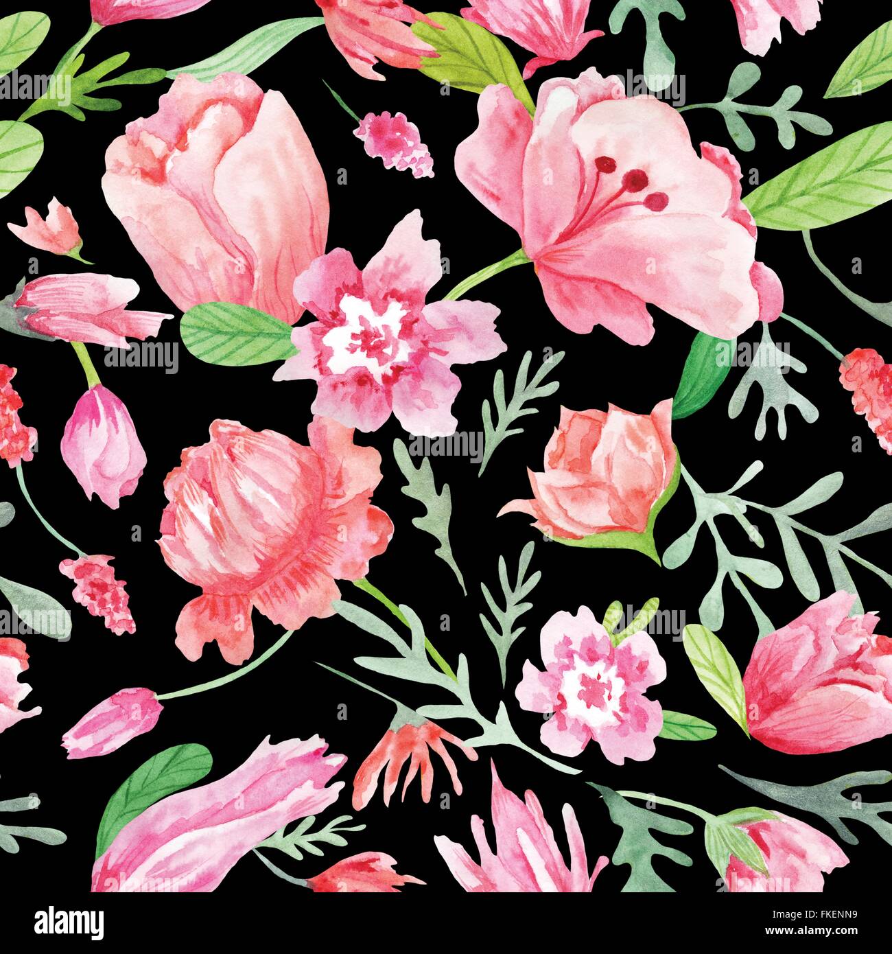 Bright floral spring texture on black background for textile and ...