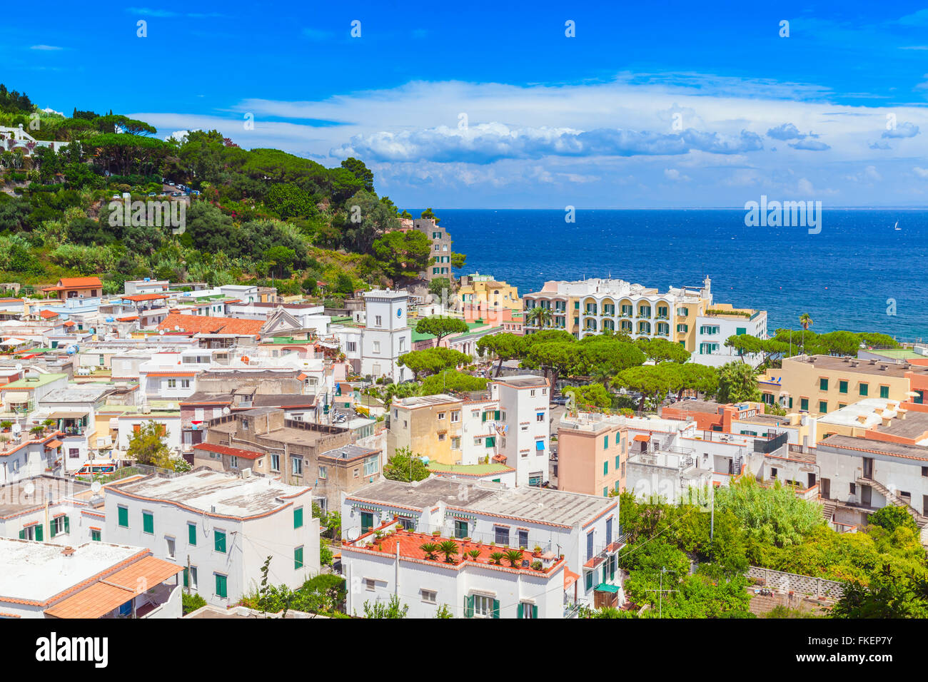 Coastal landscape of Lacco Ameno resort town. Ischia, Italy ...