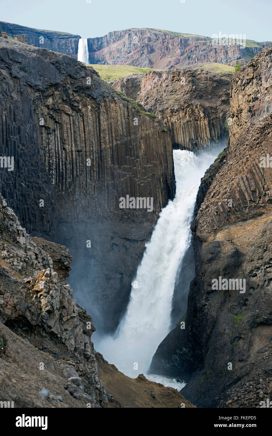 Waterfall Litlanesfoss between basalt columns, Egilsstaðir, Austurland ...