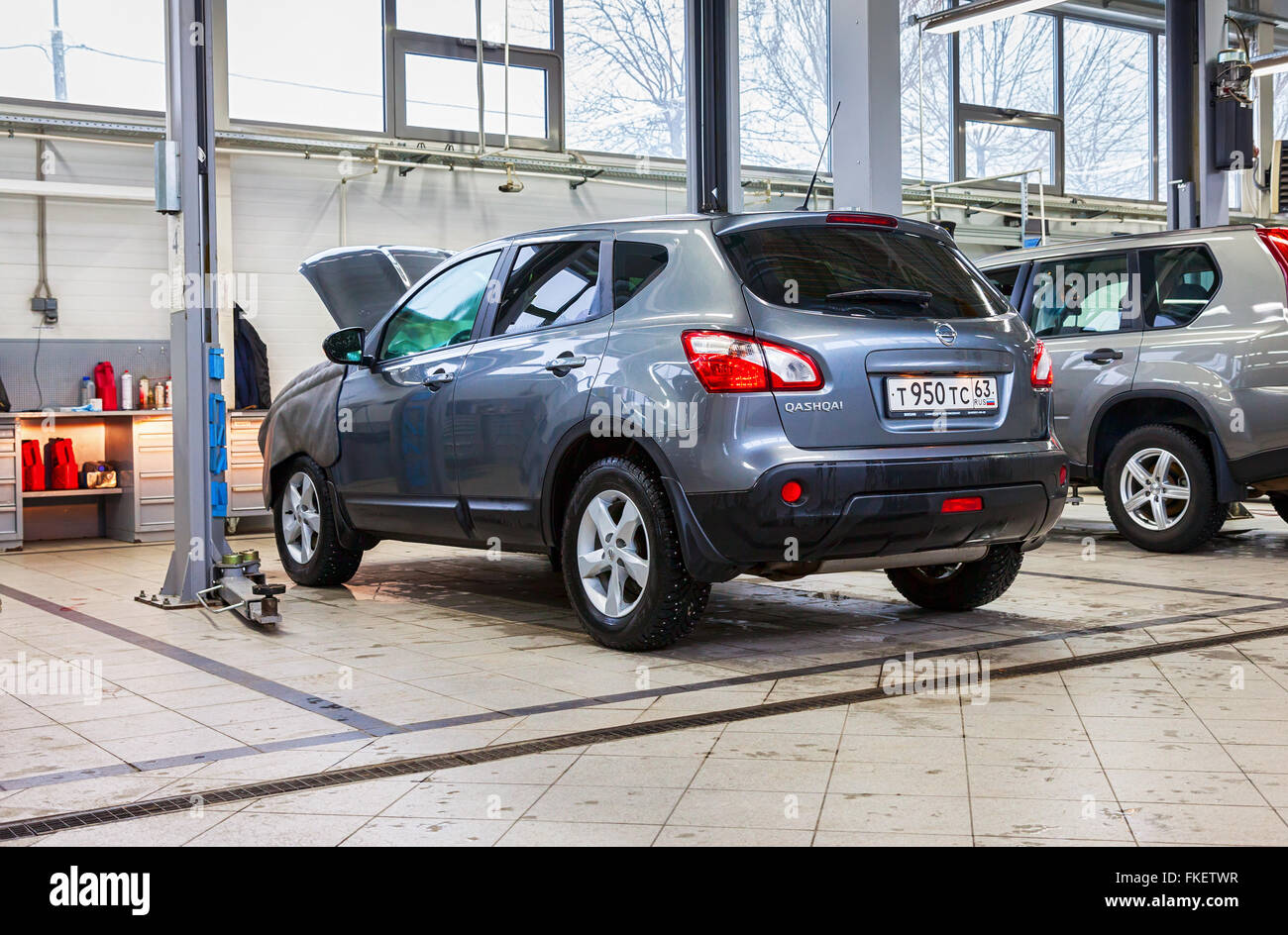Inside in the auto repair service station of the official dealer Nissan ...