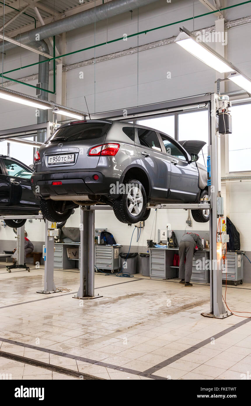 Inside in the auto repair service station of the official dealer Nissan ...