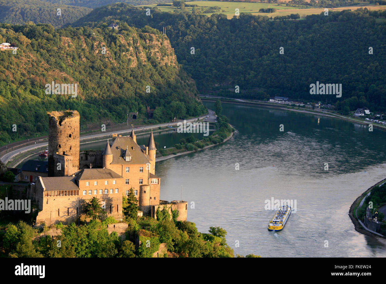 View of Katz Castle and the Lorelei rocks, St. Goarshausen, Rhine Gorge ...