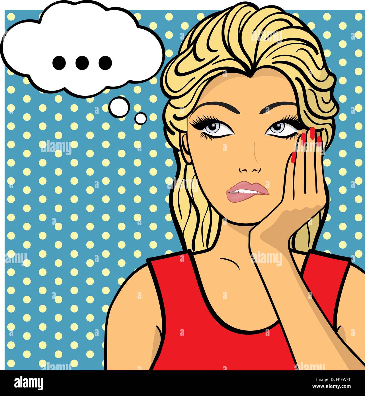 Young woman, lady shows dreaminess, muse. Comic style Stock Vector ...