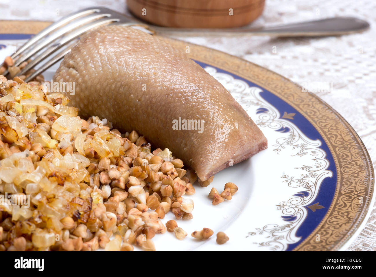 Skin of chicken neck or gooseneck, filled with chicken liver, onion ...