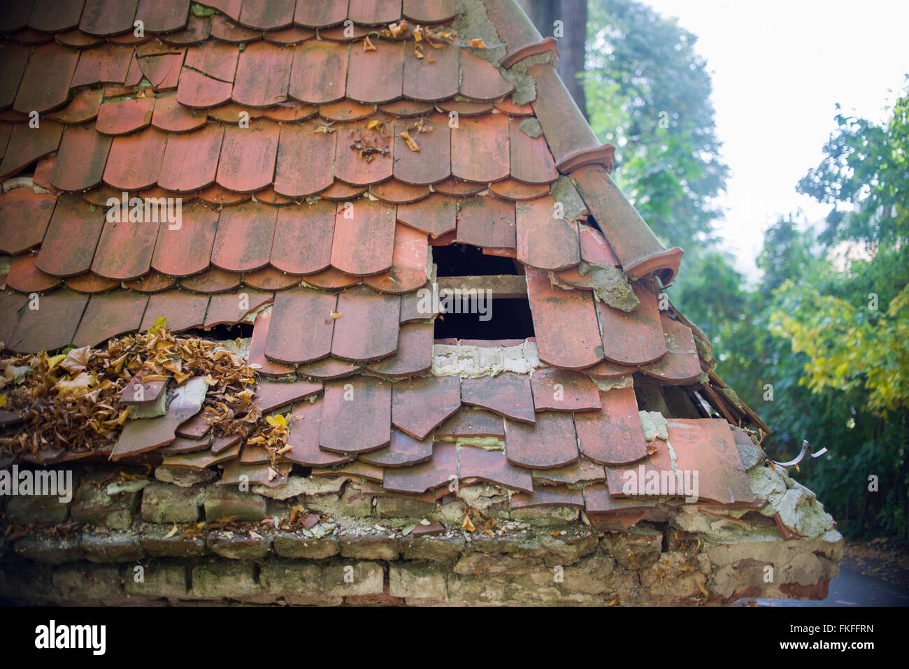 Old collapsed roof on a house Stock Photo - Alamy