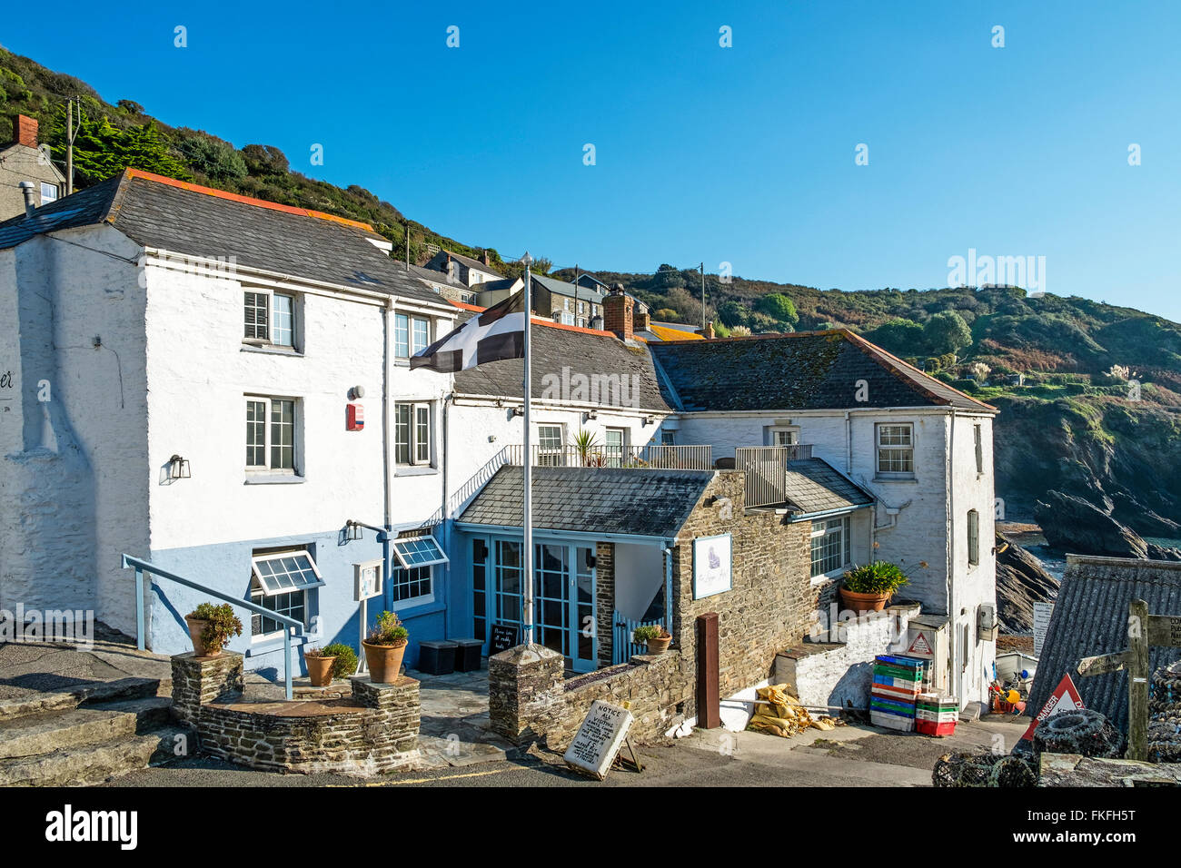 The Lugger hotel and restaurant by the harbour at Portloe in Cornwall ...