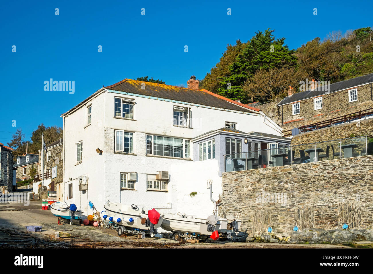 The Lugger hotel and restaurant by the harbour at Portloe in Cornwall ...