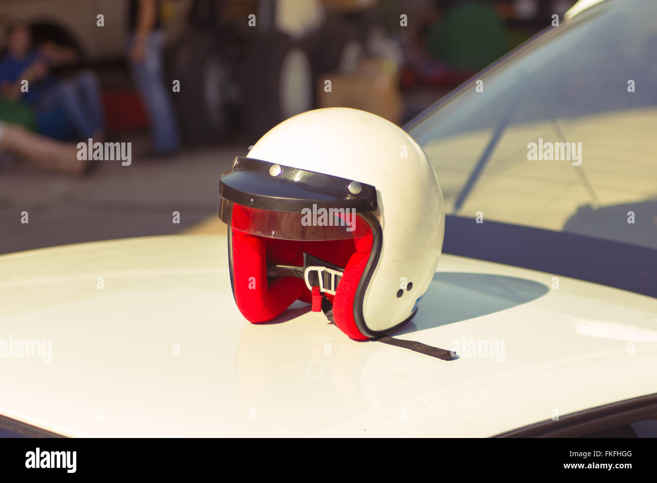 white racing helmet Stock Photo - Alamy