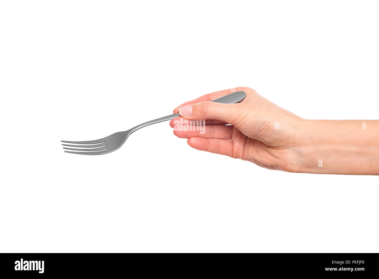 Fork in hand on a white background Stock Photo - Alamy