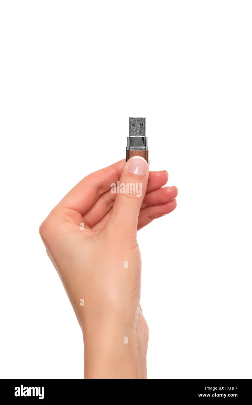 Flash drive in hand on a white background Stock Photo - Alamy