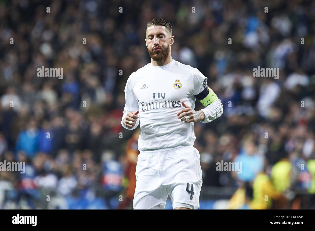 Madrid, Spain. 8th Mar, 2016. Sergio Ramos (defender; Real Madrid) in ...