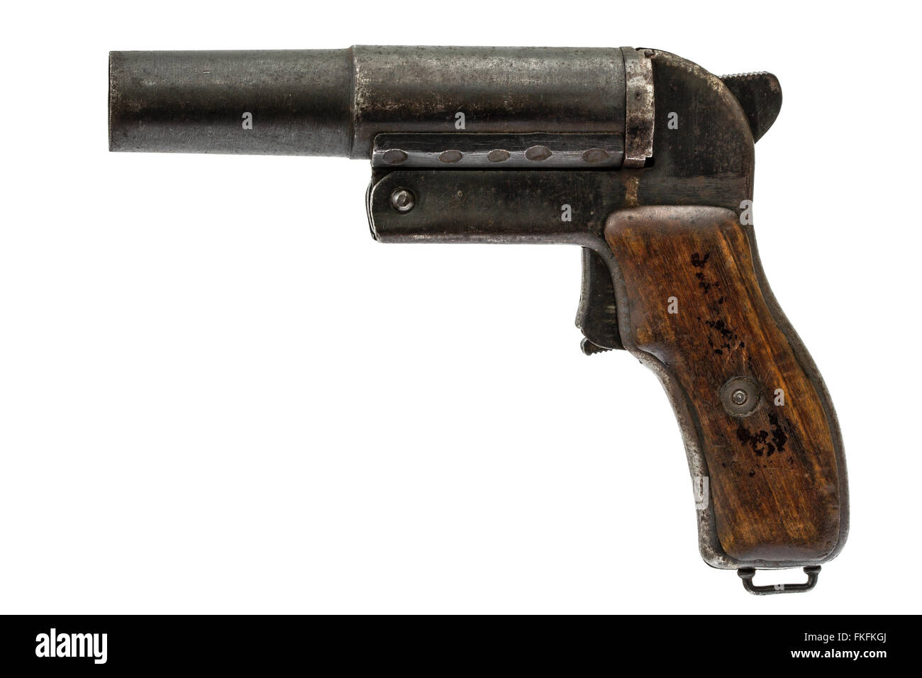 Old signal pistol, flare gun, isolated on white background Stock Photo ...