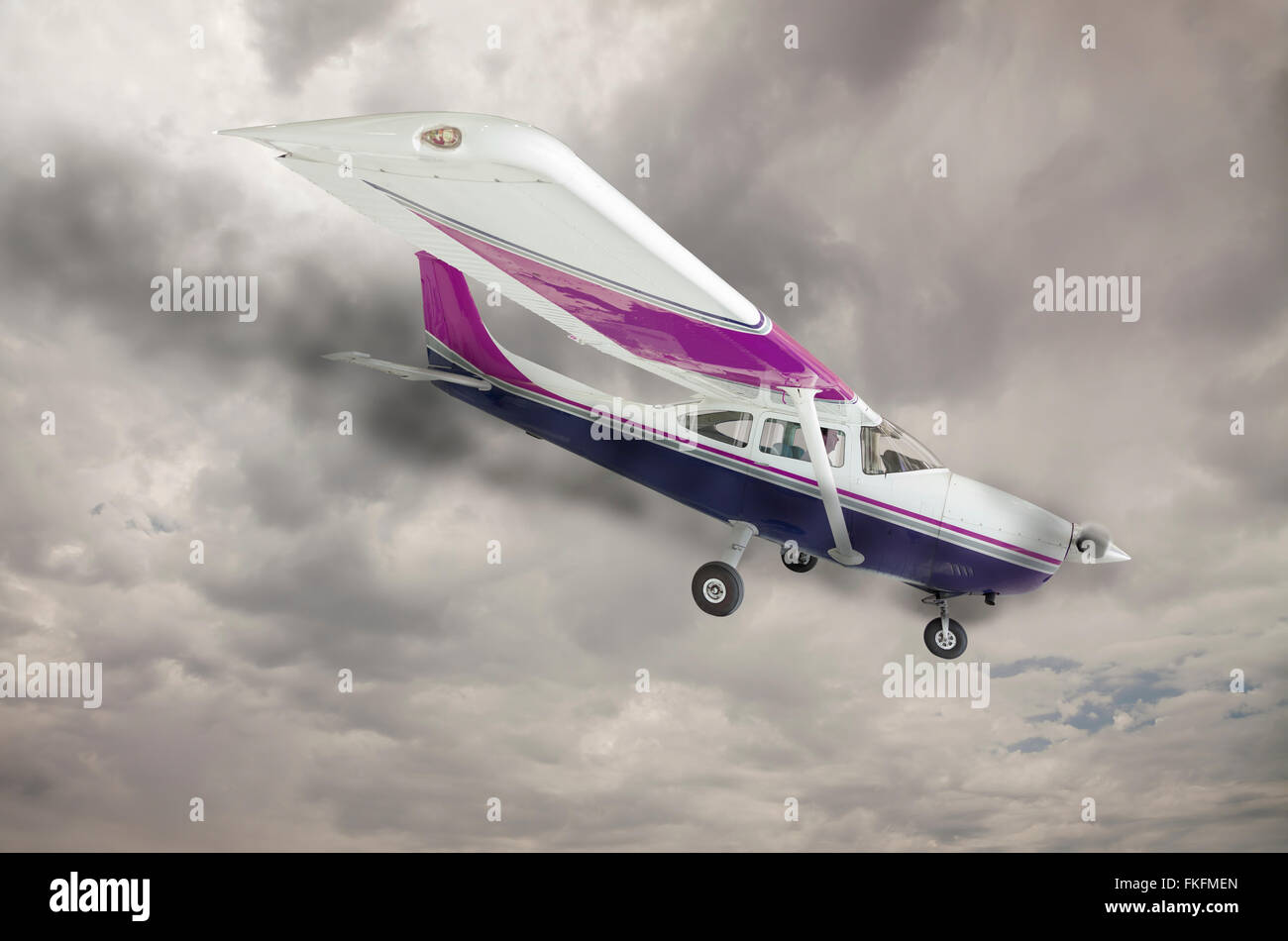 The Cessna 172 With Smoke Coming From The Engine Against An Ominous ...