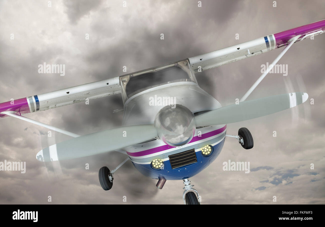 The Cessna 172 With Smoke Coming From The Engine Against An Ominous ...