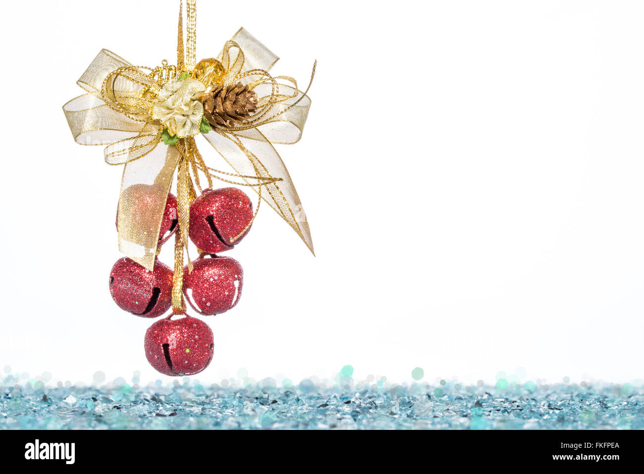 Luxury red jingle Bells, ribbon bowknot with Snow hanging Decoration ...