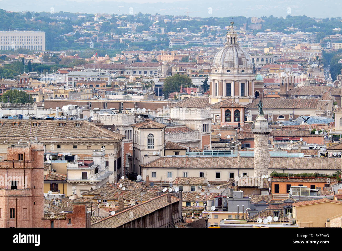The Roman skyline full of ancient rooftops and church domes seen from ...