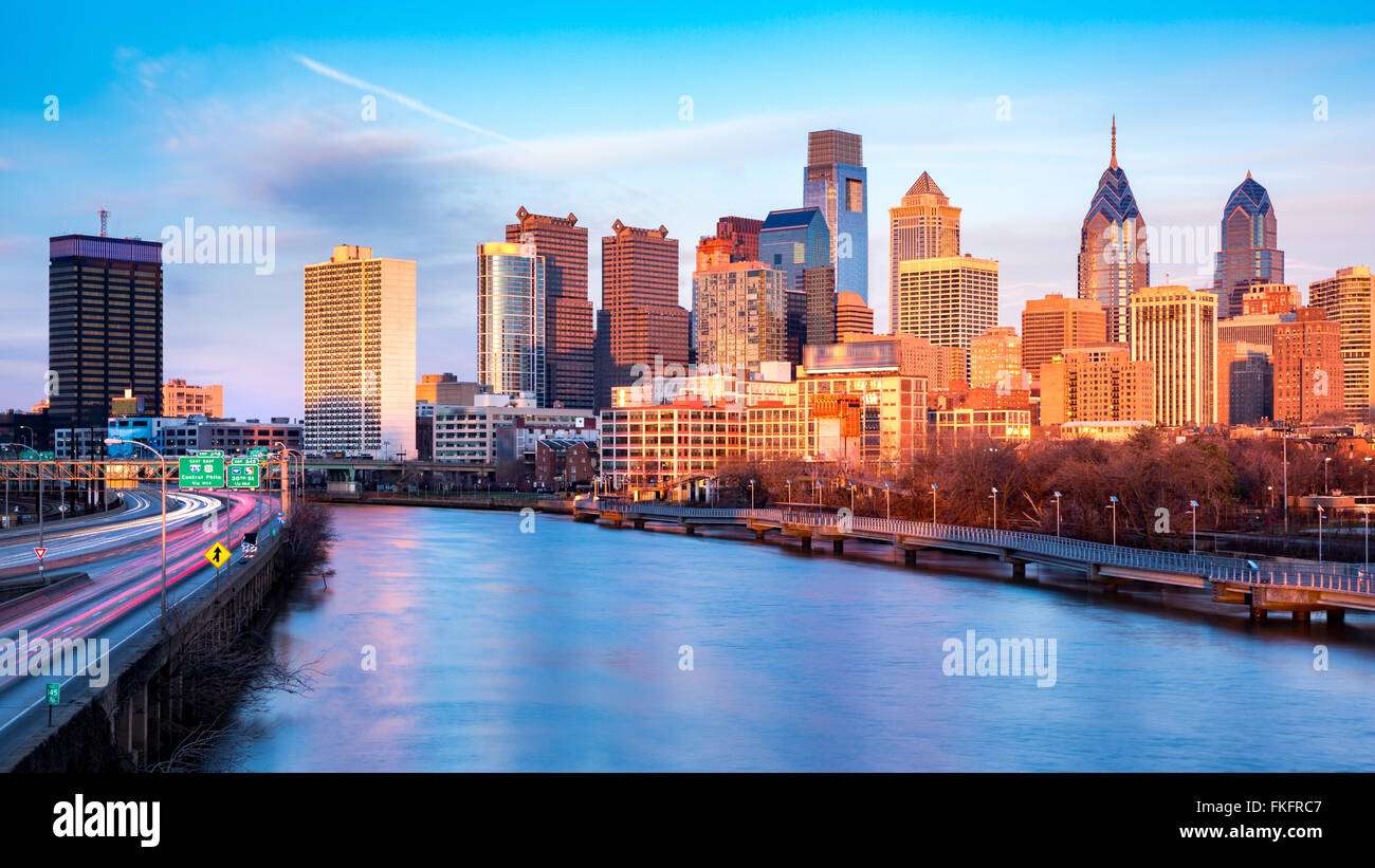 Late afternoon in Philadelphia when the skyline glows under an orange ...