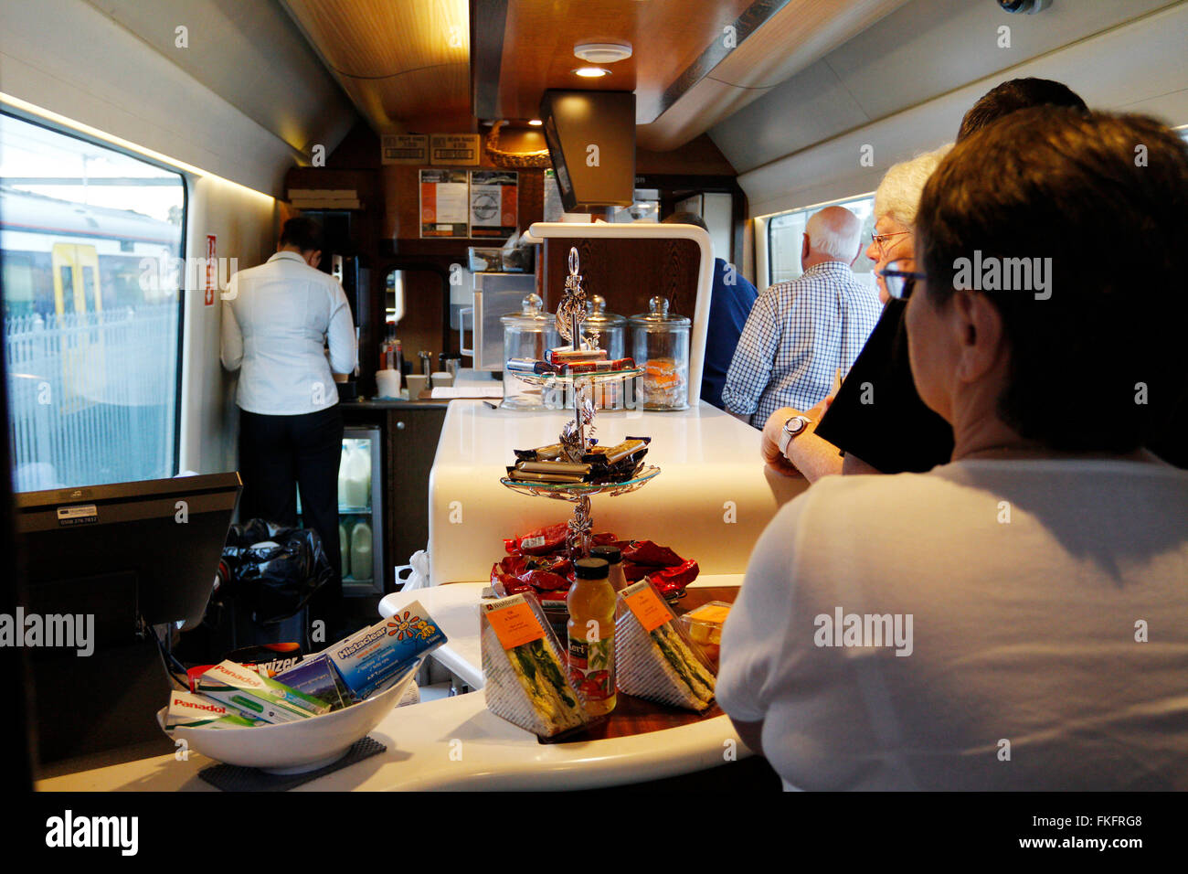 Cafe inside Northern Explorer Train in New Zealand Stock Photo - Alamy