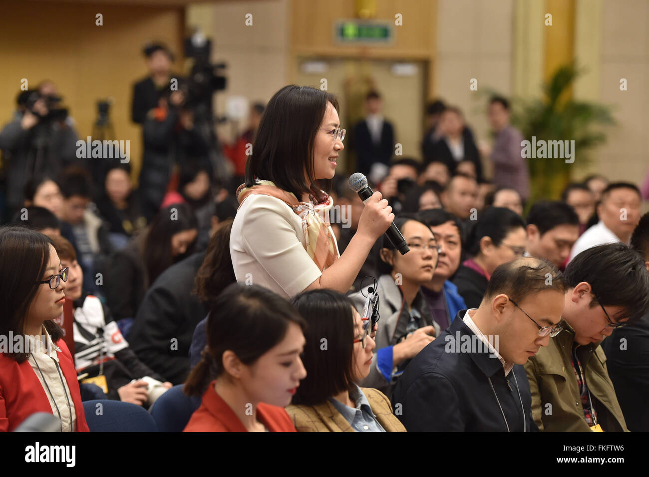 Beijing, China. 9th Mar, 2016. A journalist with China Education ...