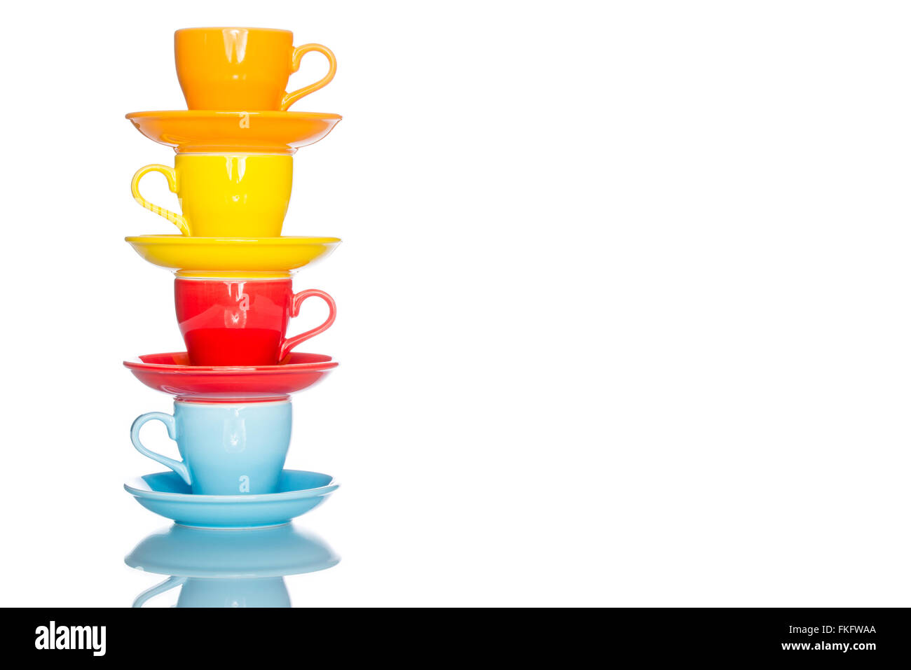 enjoy multiple colorful coffee cup mug on reflection table white ...