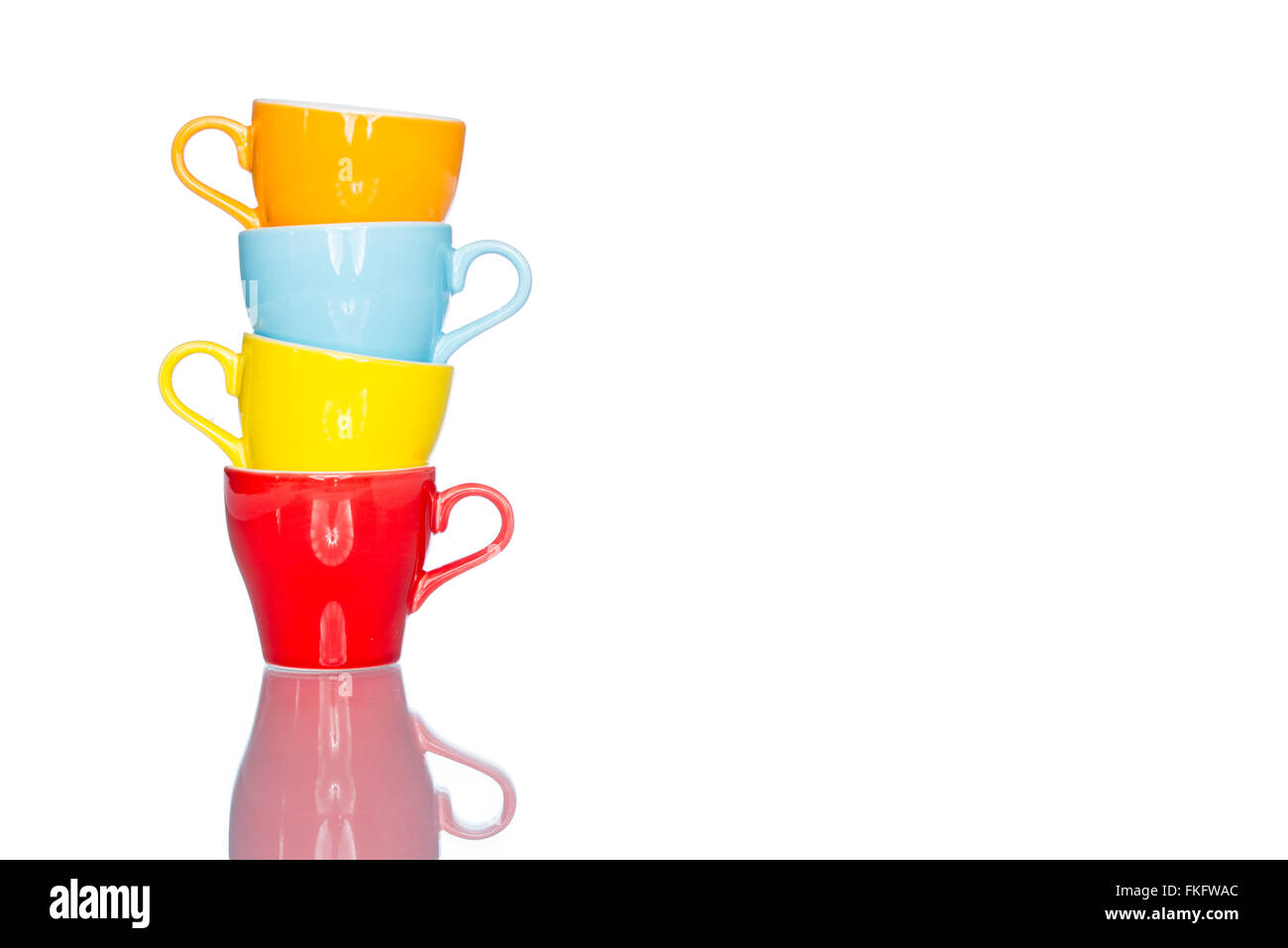 enjoy multiple colorful coffee cup mug on reflection table white ...