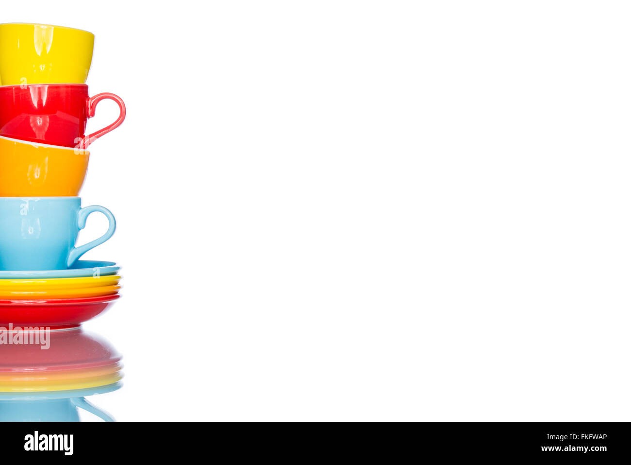 enjoy multiple colorful coffee cup mug on reflection table white ...