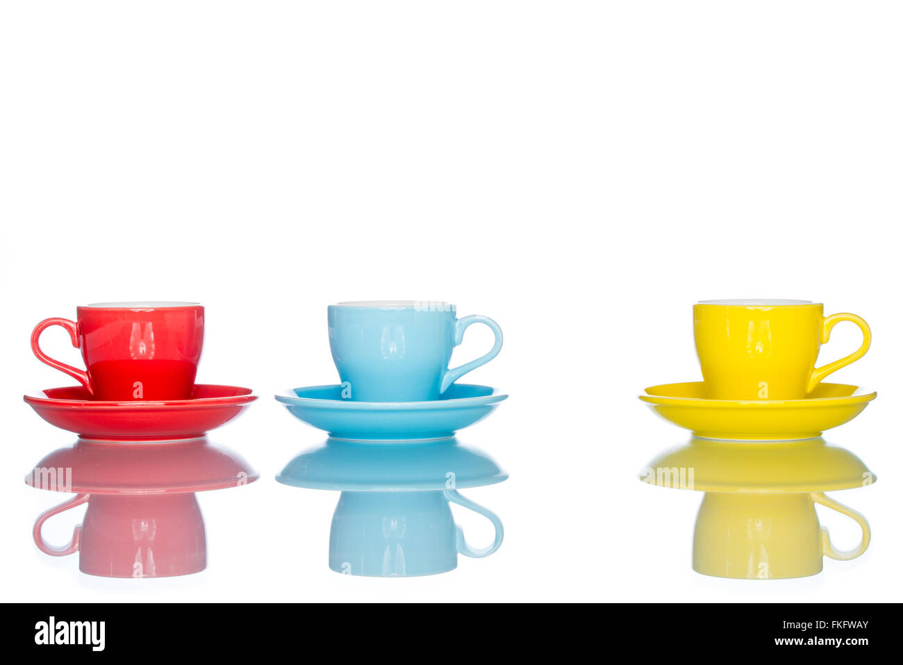 enjoy multiple colorful coffee cup mug on reflection table white ...