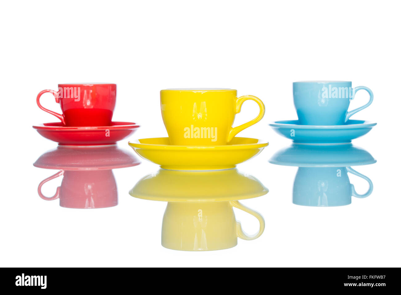 enjoy multiple colorful coffee cup mug on reflection table white ...