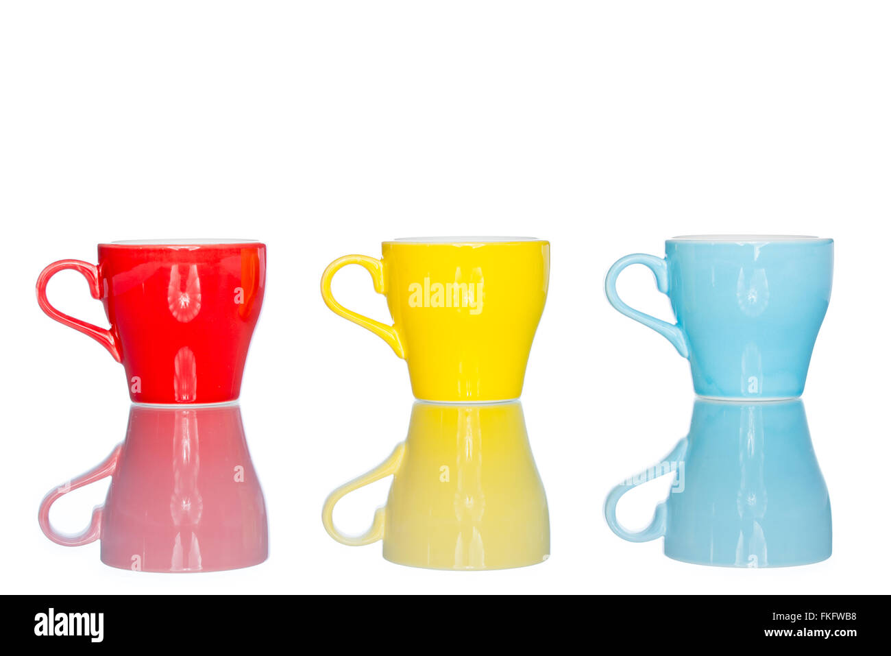 enjoy multiple colorful coffee cup mug on reflection table white ...