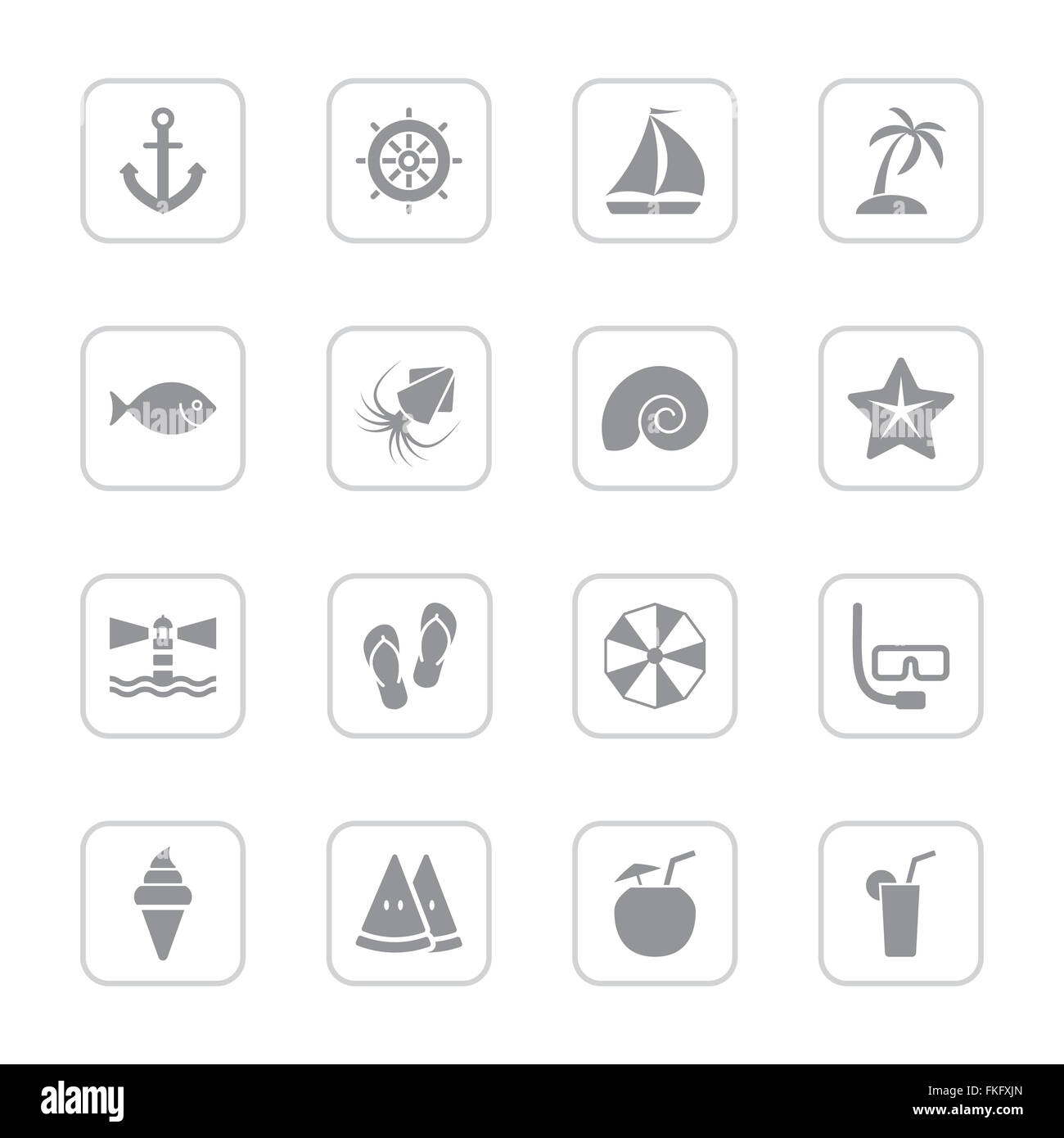 [JPEG] gray flat summer icon set with rounded rectangle frame for web design, user interface (UI ...