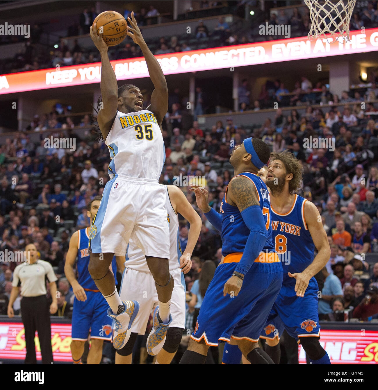 Denver, Colorado, USA. 8th Mar, 2016. Nuggets KENNETH FARIED, left ...