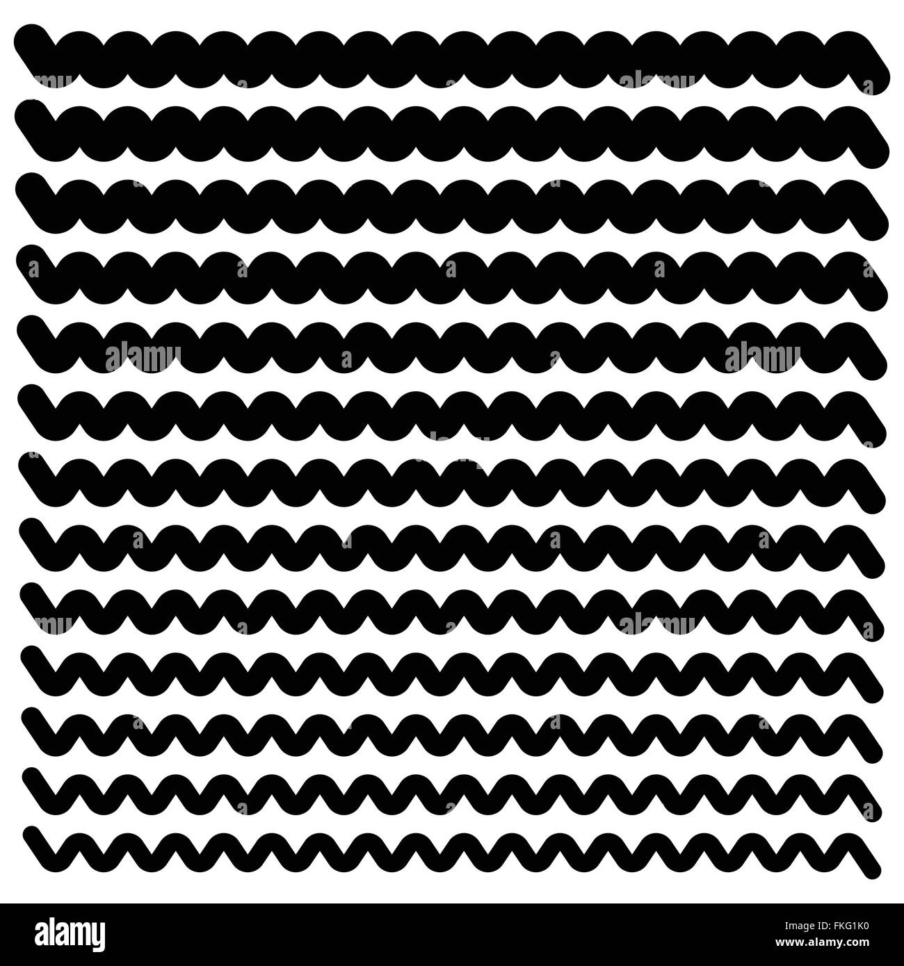 Set of wavy (zigzag) lines from thick to thin - Horizontal dividers ...