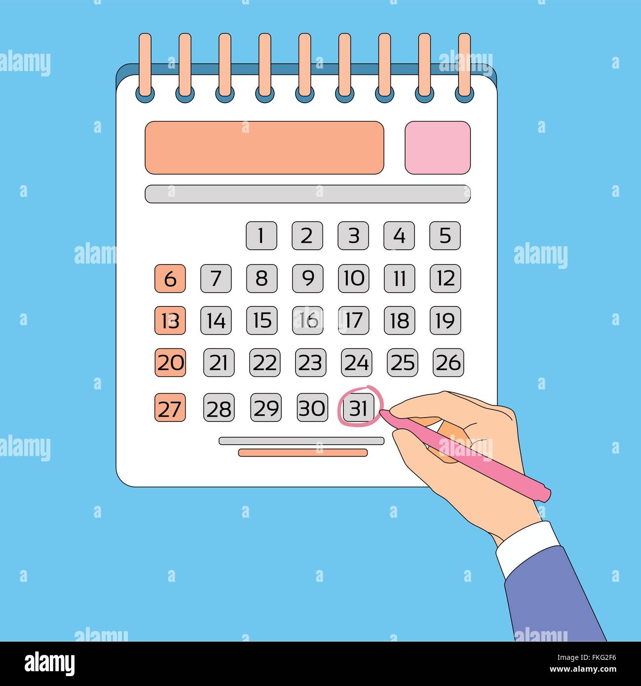 Calendar Hand Draw Pen Red Circle Date Last Day Month Deadline Stock ...