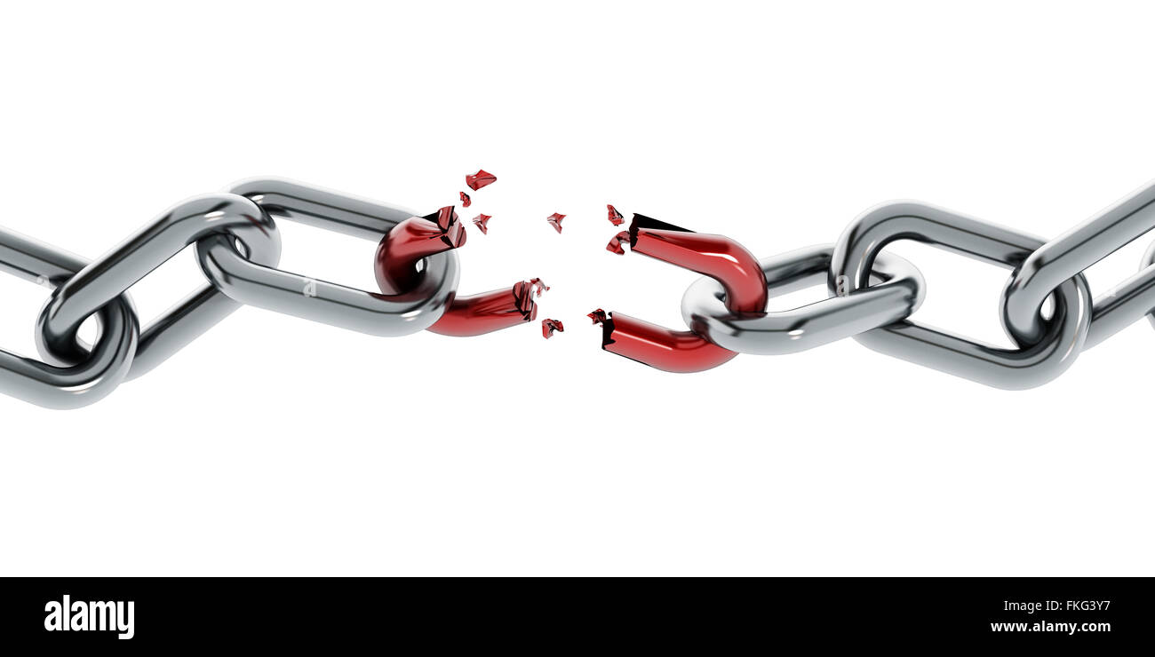 Chain with broken red part isolated on white background Stock Photo - Alamy