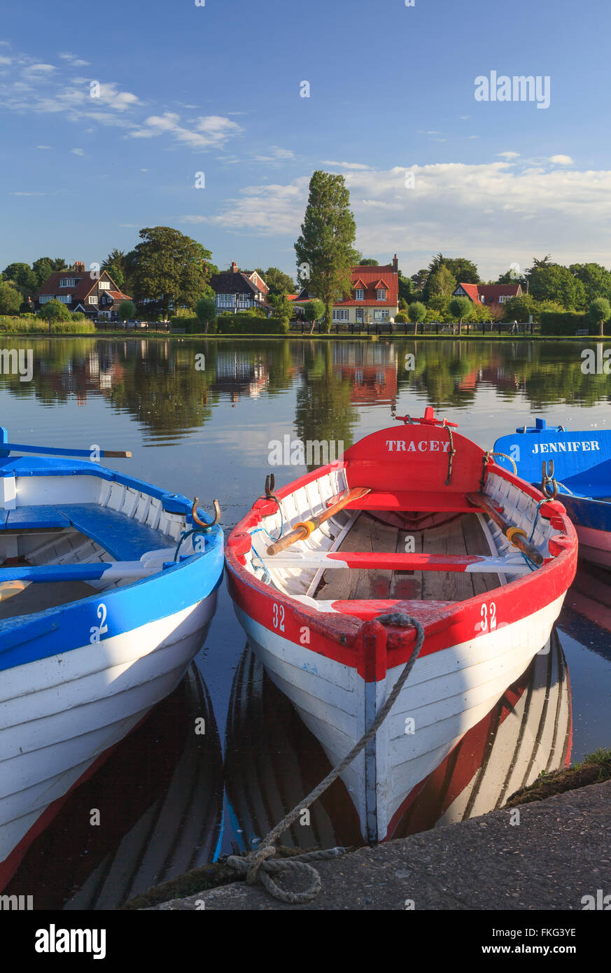 Rowing boats on the meare boating lake at thorpeness hi-res stock ...