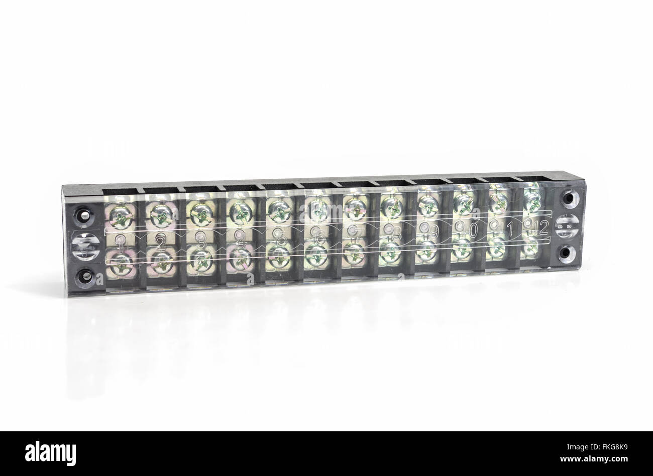 Plate of terminals used to connect electrical wires to the mains Stock ...