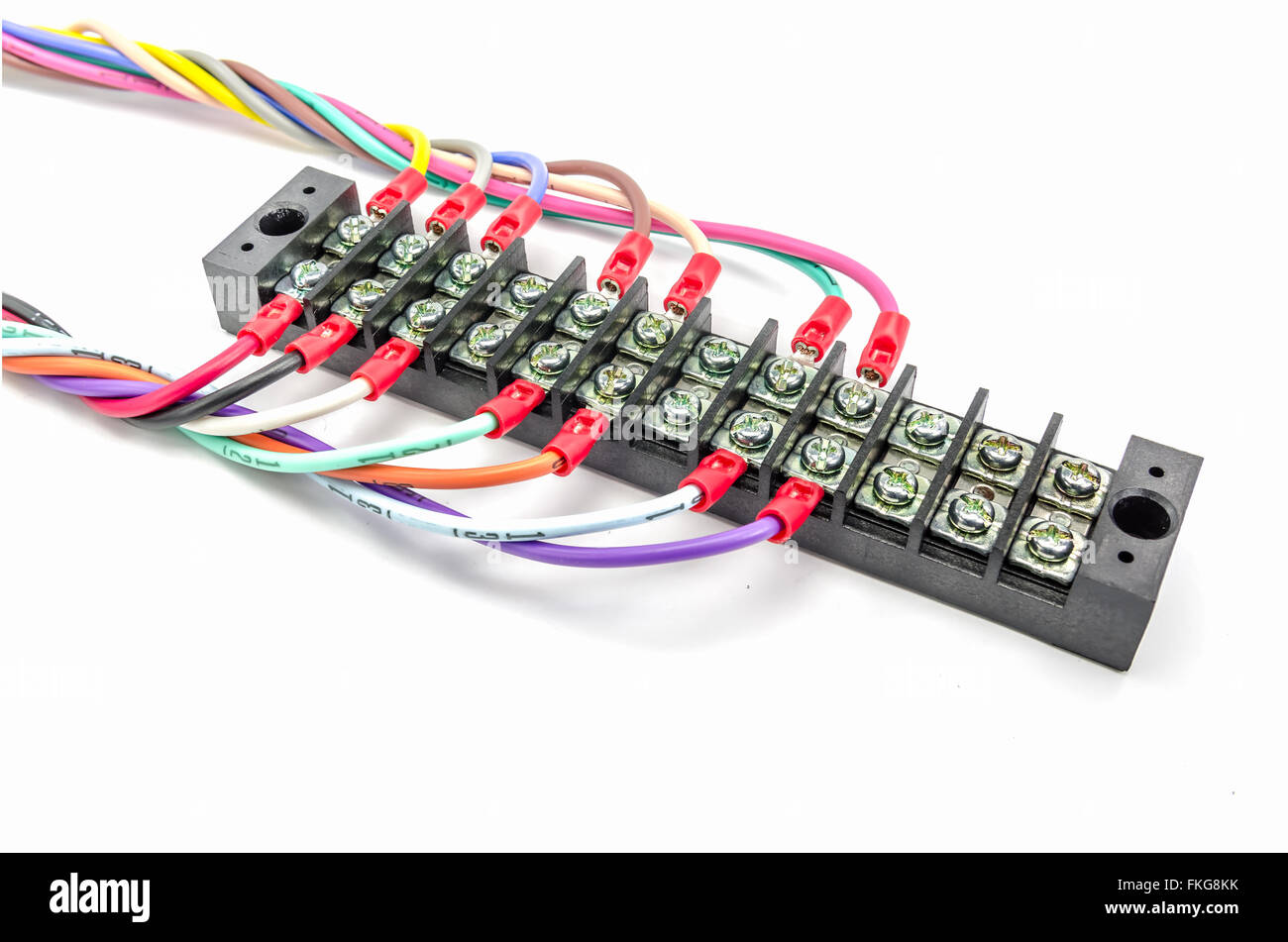 Plate of terminals used to connect electrical wires to the mains Stock ...