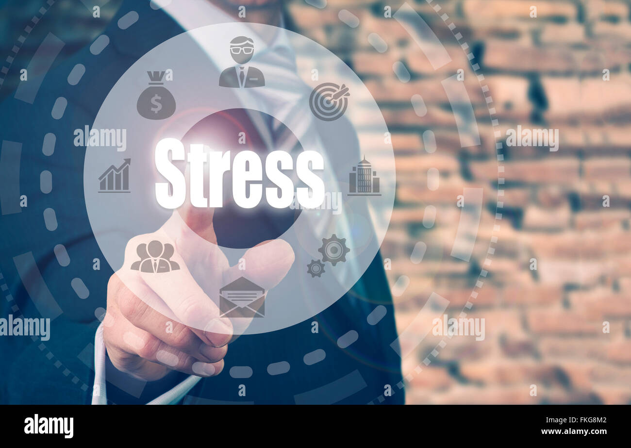 Businessman pressing a Stress concept button Stock Photo - Alamy
