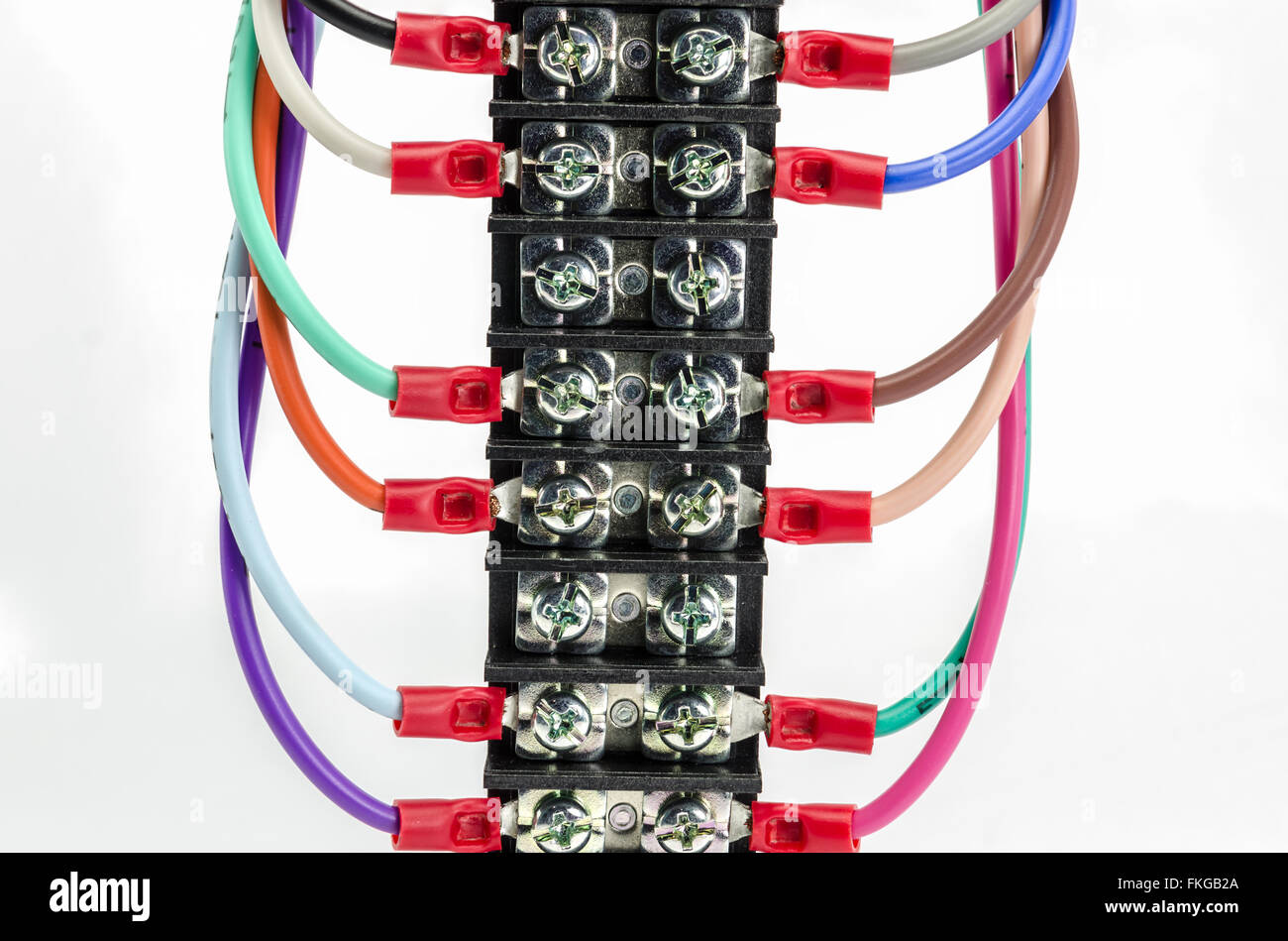 Plate of terminals used to connect electrical wires to the mains Stock ...