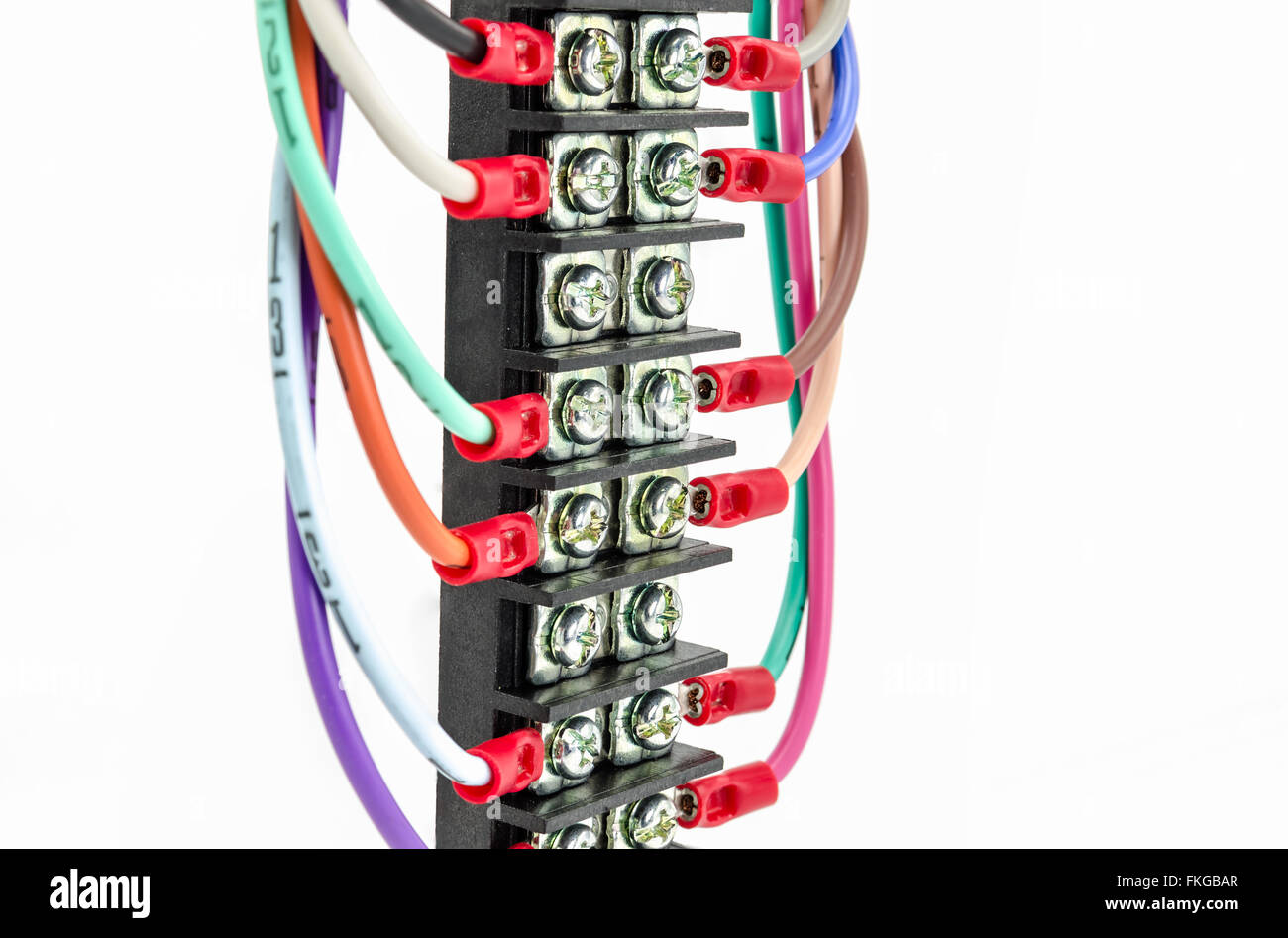 Plate of terminals used to connect electrical wires to the mains Stock ...