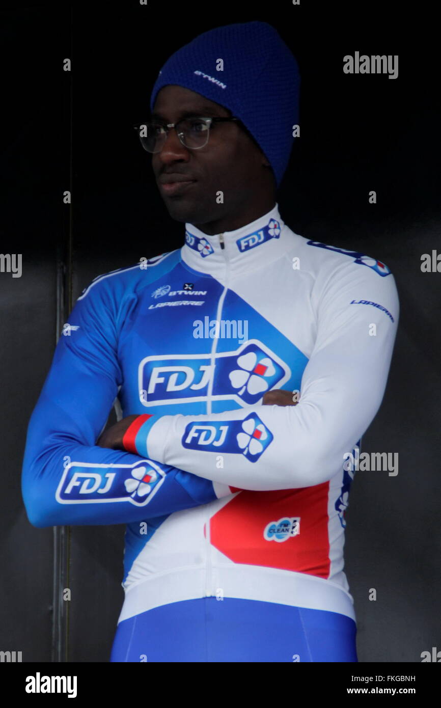 Kevin Reza out to the podium at the first stage of Paris - Nice March 7 ...