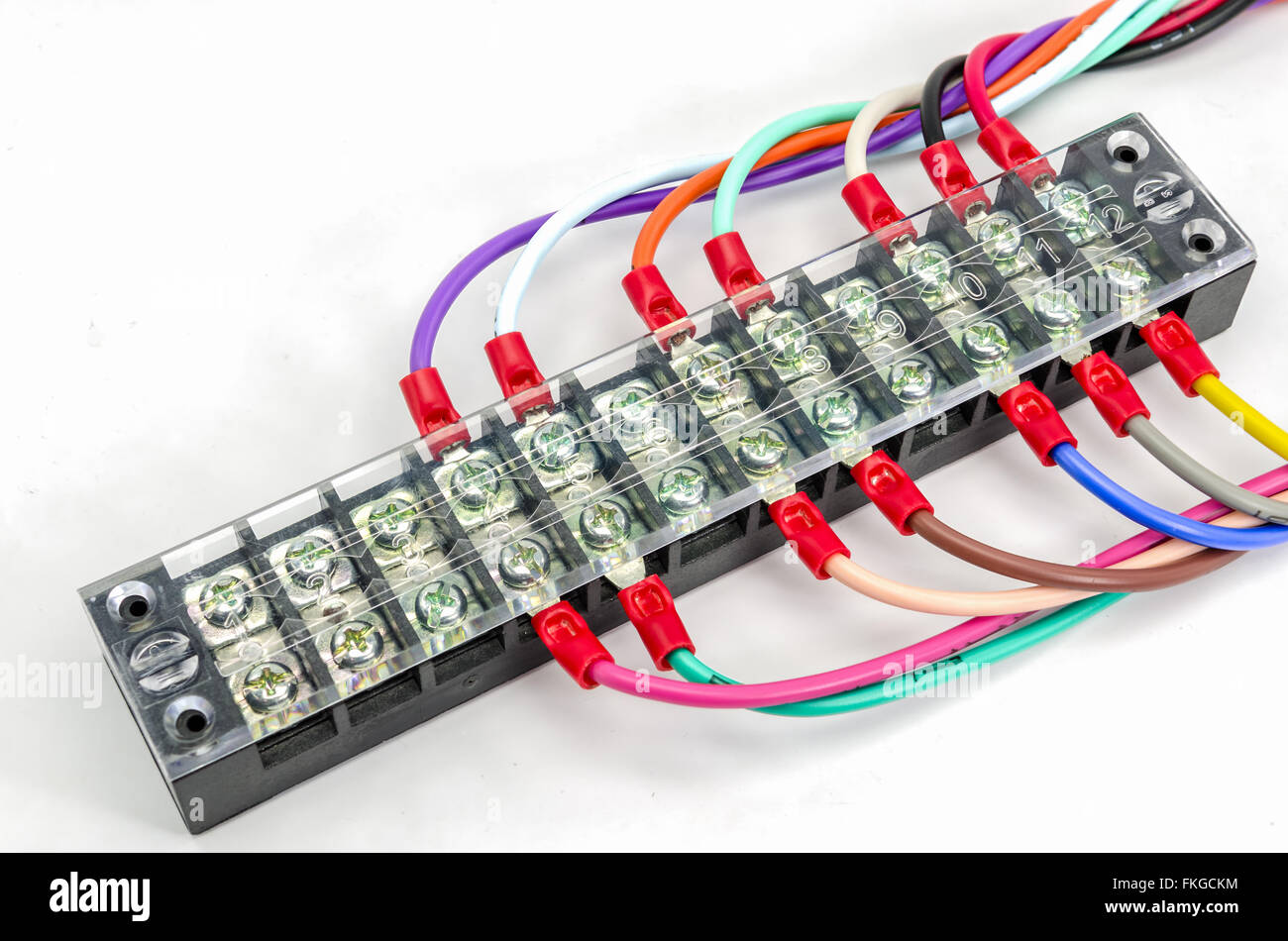 Plate of terminals used to connect electrical wires to the mains Stock ...