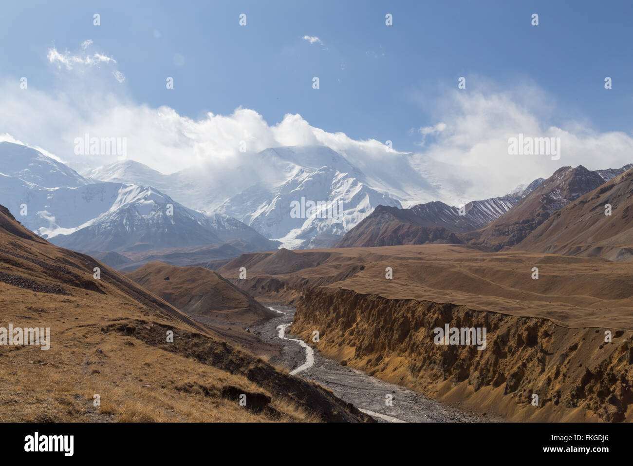 View of Pamir Mountain Range and Pik Lenin in Kyrgyzstan Stock Photo ...