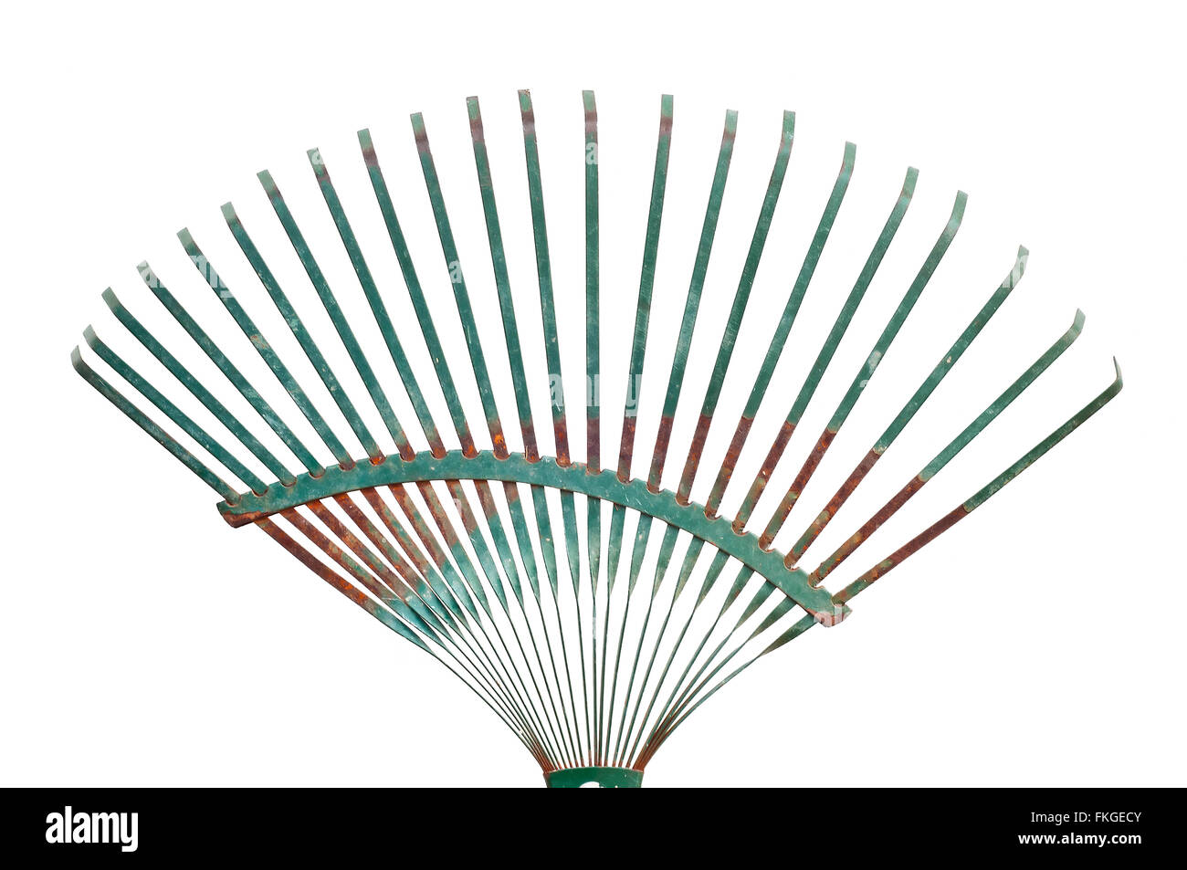 Old rusty steel rake, agriculture equipment isolated on white ...